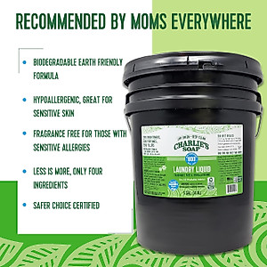 Charlie’s Soap Laundry Liquid Refill (800 Loads, 5 Gallon - 640 Fl Oz) Natural Deep Cleaning Hypoallergenic Laundry Detergent – Biodegradable Eco Friendly Sustainable Laundry Liquid