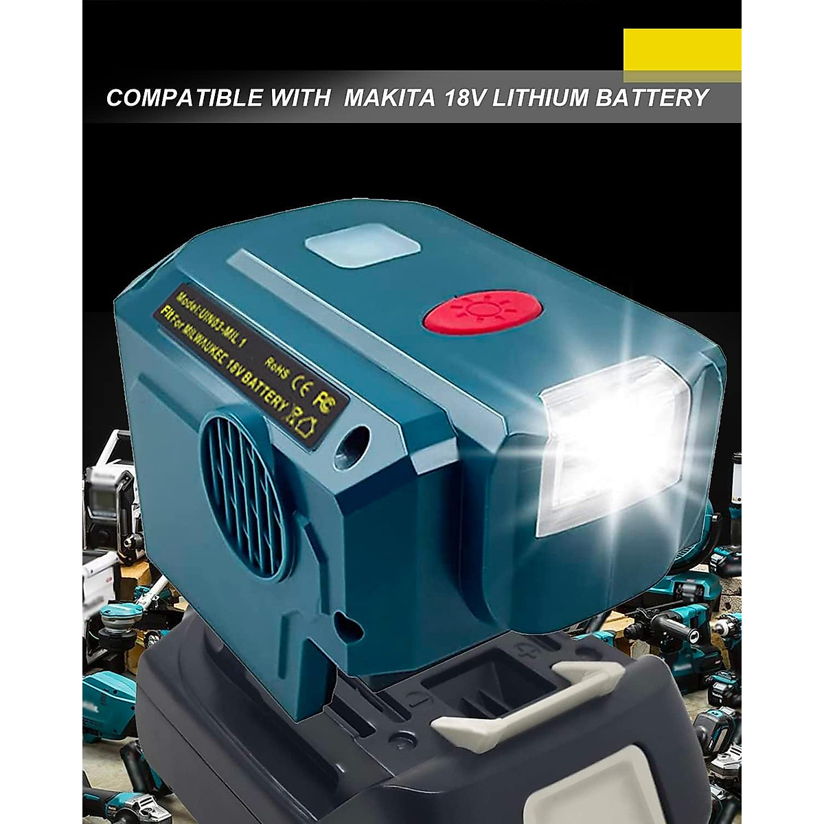 200W Power Inverter Generator Fit for Makita 18V Lithium Battery, DC 18V to AC 110V-120V Portable Power Station with Dual USB Outlet and AC Outlet and 200LM LED Light Battery Inverter