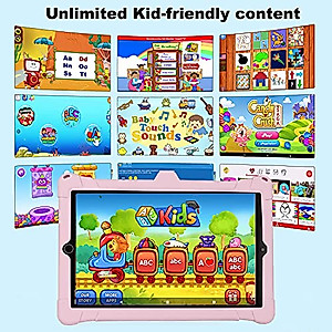 HeavenBird 10 Inch Kids Tablet, 10.1" Display, 6000mAh, Android 10.0 2GB & 32GB Storage, Parental Control Learning Tablet, Stylus & Earphone & Kid-Proof Case Included, Pink