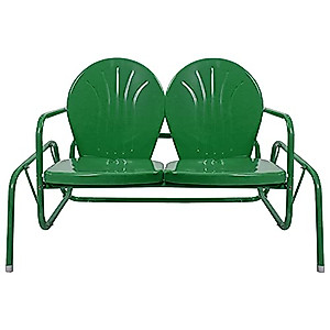Northlight 2-Person Outdoor Retro Metal Tulip Double Glider Patio Chair, 32", Green
