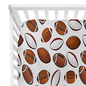 Lyzelre American Football Fitted Crib Sheet,Classic Design Rugby Balls in Cartoon Style Sports Competition Microfiber Silky Soft Toddler Mattress Sheet Fitted,28"x 52"x 8'',Baby Sheet for Boys Girls