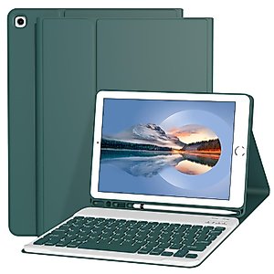Divufus Keyboard Case for iPad 9th/8th/7th Generation 10.2 Inch [Magnetic Detachable Wireless Keyboard][Support 3 System] Flip Stand Case with Pencil Holder for iPad 10.2 2021/2020/2019, Dark Green