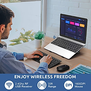 Wireless Keyboard and Mouse Combo, WisFox 2.4G Full-Size Slim Thin Wireless Keyboard Mouse for Windows, Computer, Desktop, PC, Laptop Mac (Deep Black)