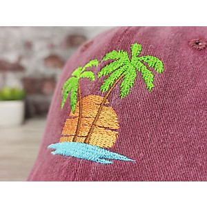 Hepandy Palm Tree Embroidered Burgundy Baseball Caps for Men Women, Outdoor Embroidery Summer Beach Trucker Hat Dad Hats