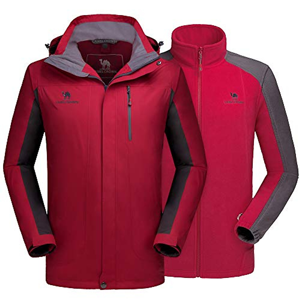 CAMEL CROWN Men’s Ski Jacket 3 in 1 Waterproof Winter Jacket Snow Jacket Windproof Hooded with Inner Warm Fleece Coat
