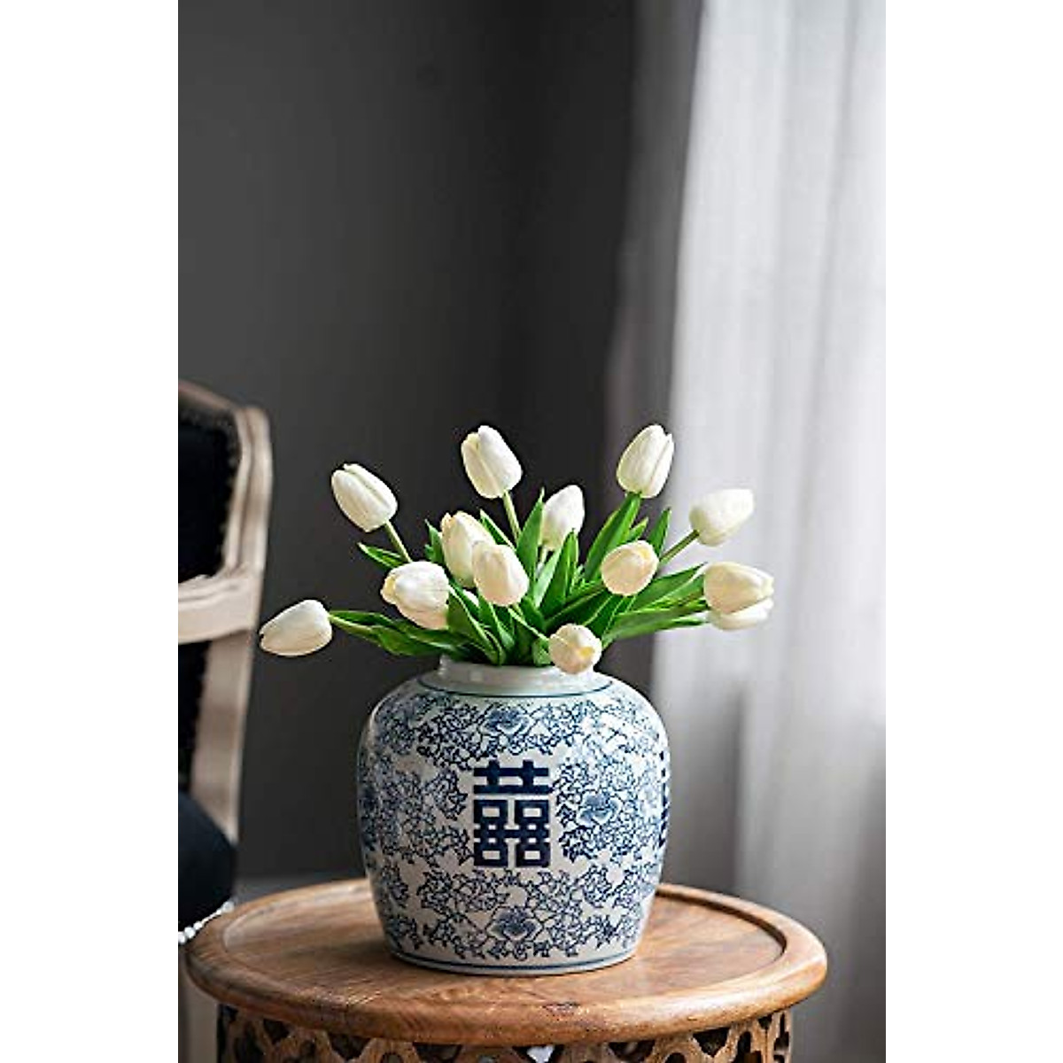 A&B Home Blue and White Ceramic Ginger Jar with Lid Ancient Chinese Oriental Style Multi Purpose