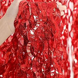 Cat in The Hat Birthday Decorations/Thing 1 and Thing 2 Baby Shower Decorations/Baby Shower/Party Decorations/Red Blue Wavy Fringe Foil Curtains Backdrop Nurse Graduation