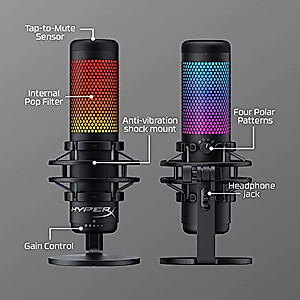HyperX QuadCast S RGB USB Condenser Microphone for PC, PS4 and Mac, Anti-Vibration Shock Mount, Four Polar Patterns, Pop Filter, Gain Control, Gaming, Streaming, Podcasts (Renewed)