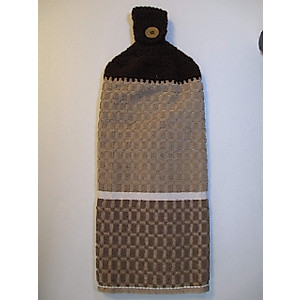 Crocheted FULL Towel Shades of Brown Kitchen Towel with Dark Brown Yarn