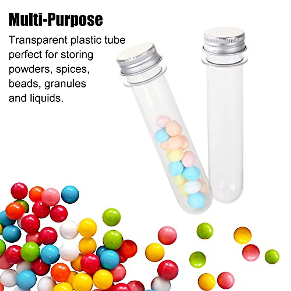 60 Pack 45 ml Plastic Test Tubes with Caps, Candy Tube Containers 140x25mm, Clear Test Tubes for Candy, Plastic Test Tube Container for Scientific Experiments, Party Favors, Bath Salts, Storage Tube