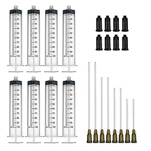 8 Pack 100ml Syringes with 14G 4.0" 3.0'' 2.0" 1.0'' Blunt Tip Needles and Storage Caps(Luer Lock), Plastic Reusable Syringe for Glue Applicator, Oil Dispensing Multiple Uses