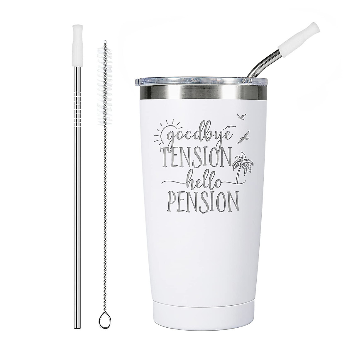 ELEGANTPARK Retirement Gifts for Women Men 2025 Retirement Coffee Tumbler Goodbye Tension Hello Pension Retired Gifts for Dad Retired Friends Mom Coworkers Retiree Coffee Mug White 20 OZ