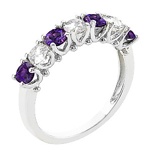 Tirafina Amethyst and Lab-Created White Sapphire Band Ring, Alternating Stones, Sterling Silver, (3.5mm stone)