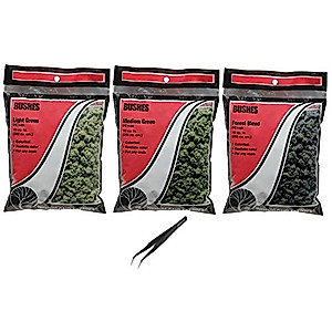 Woodland Scenics Bushes, Light Green, Medium Green, and Forest Blend (Pack of 3) - with Make Your Day Curved Tweezers