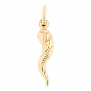 Ioka - 14K Yellow Gold Twisted Cornicello Italian Horn Charm Small Size Good Luck Pendant For Necklace or Chain
