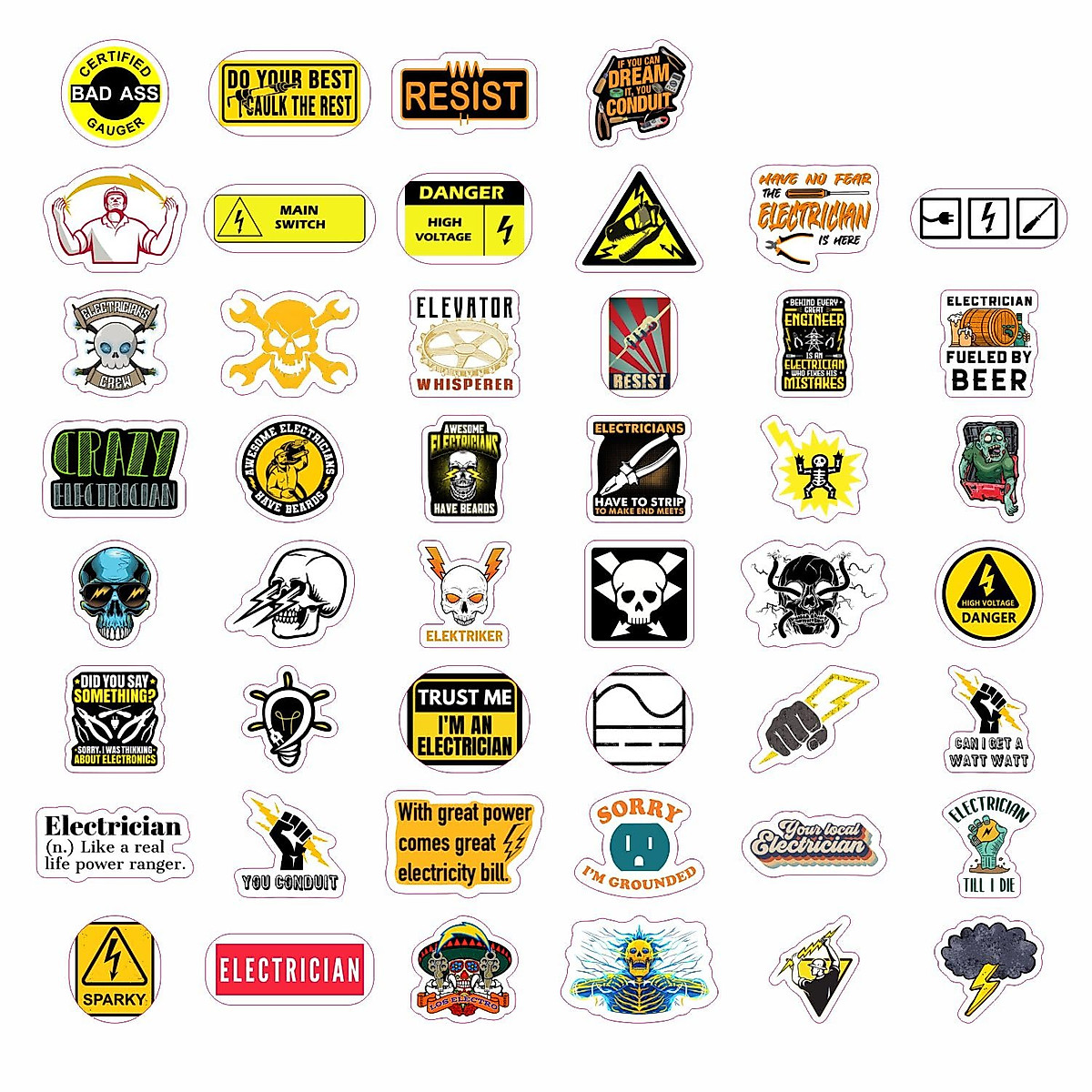 BulbaCraft 100Pcs Funny Electrician Stickers for Hard Hats, Electrician Hard Hat Stickers and Decals, Funny Electrician Gifts for Men, Gifts for Electrician Men, Electrician Gift Ideas