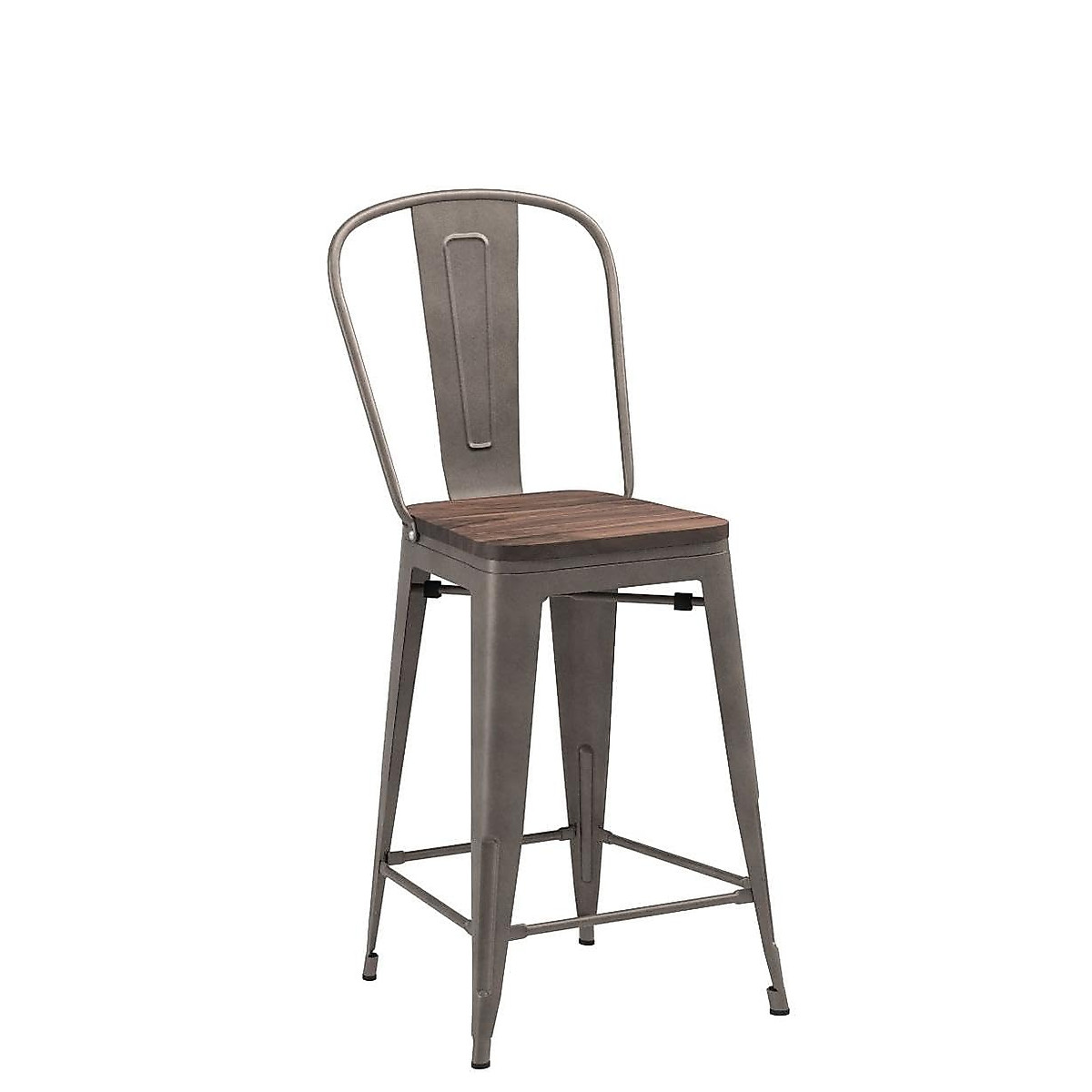 Yongqiang 26 inch Bar Stools Set of 4 Kitchen Counter Height Bar Chairs High Back Metal Barstools with Large Wooden Seat Industrial Rusty