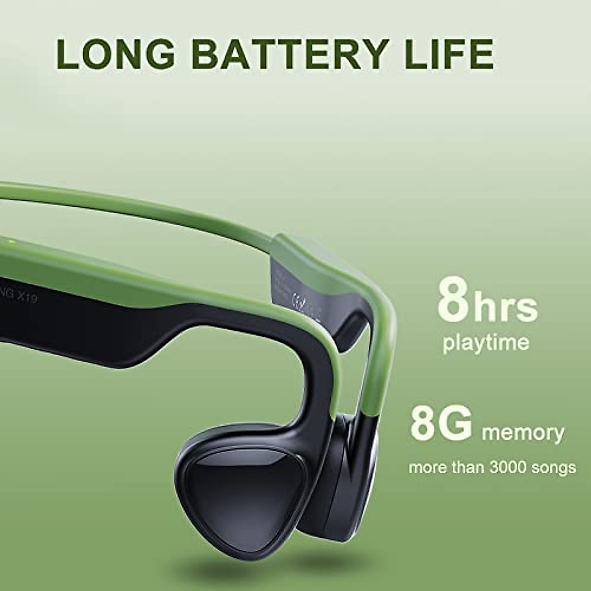 Bone Conduction Headphones Waterproof IPX8 Underwater Swimming Open Ear Earphones for iPhone Android Workout Bluetooth Over Ear Phones Built-in Microphone Headset for Running Swim Cycling Gym Green