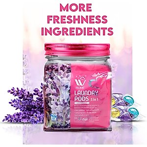 5-in-1 Laundry Pods, Total 96 Count, High Efficiency (HE), Ultra Concentrate with Powerful Stain Lifter Technology, Fabric Softener With Lavender Extracts, Detergent Pods, 32 Count/Each – Pack of 3