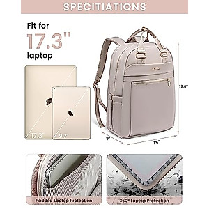 LOVEVOOK Laptop Backpack for Women 17 Inch Travel Backpack Purse, Work Business Computer Bag with USB Port, Large Capacity Waterproof Travel Bags Casual Daypacks, Light Dusty Pink