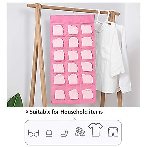 Hanging Closet Organizer, Dual-Sided 30 Pockets Wall Shelf Wardrobe Storage Bags for Underwear, Stocking, Bra and Sock, Mesh Pocket with Metal Hanger - Pink