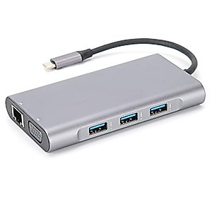 10‑in‑1 Docking Station Type‑C High Speed USB3.0 Fast Transmission, for HDMI 4K Memory Card PD Audio VGA RJ45 PD Hub, 3840X2160P Ultra-Slim Data USB Hub Adaptor