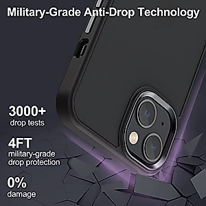Shockproof Phone Case ,Compatible for iPhone 13 Case, 4FT Military Drop Protection Translucent Matte Hard Back with Soft Edge Airbag Protective Phone Cases for iPhone 13 6.1 inch 2021 (Black)