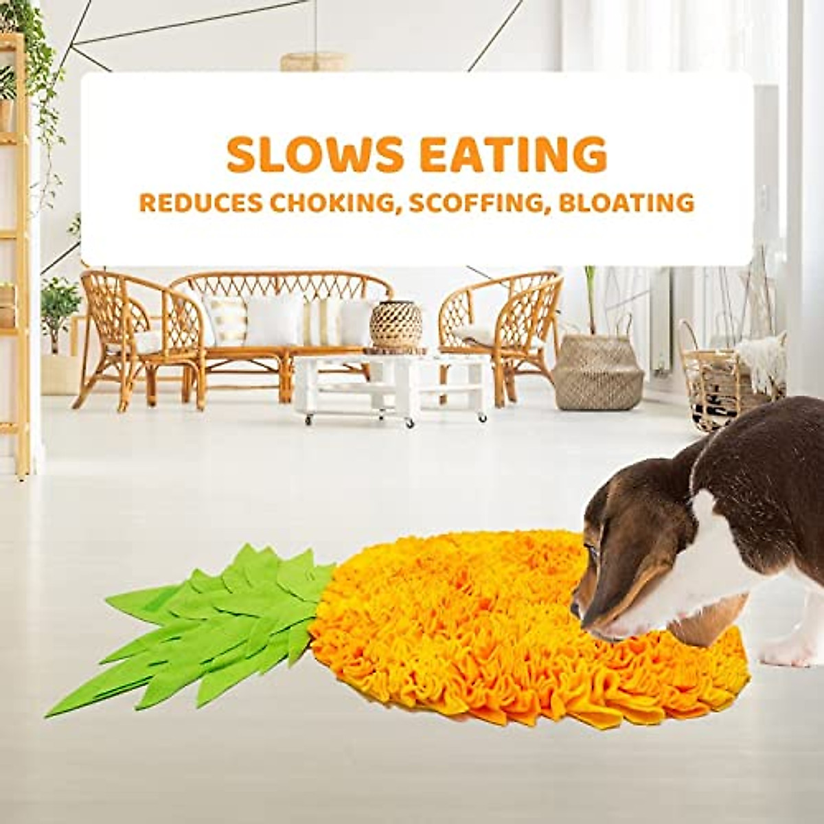 Downtown Pet Supply - Pineapple Snuffle Mat for Dogs - Chenille Microfiber Mat & Interactive Dog Toy - Slow Dog Treat Dispenser - Washer Safe - 30 x 15 in