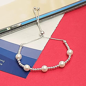 LeCalla 925 Sterling Silver Pearl Beaded Bolo Bracelet for Women