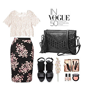 KARRESLY Women's Rivets Studded Shoulder Bag Black Tassel Clutch Bag Cross Body Bags(Black-3)