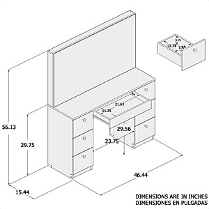 Boahaus Artemisia 7-Drawer Modern Wood Dressing Table with Mirror in White