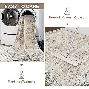 LEEVAN Washable 8x10 Rug Tan Area Rug for Living Room Non Slip Nursery Rug Dining Room Rug Soft Playroom Rug Retro Bedroom Rug for Office