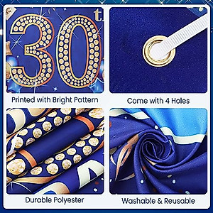 30th Birthday Party Decorations for Men Navy Blue Gold Happy 30th Birthday Banner with 18pcs 30th Balloons 30th Door Cover Backdrop for Men Women Birthday Anniversary Party Sign Porch Decor Supplies