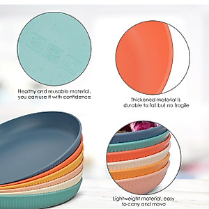 Phyllia Set of 6 Wheat Straw Plates, 9 Inch Unbreakable Deep Dinner Plates, Microwave and Dishwasher Safe Plastic Plates Reusable, Lightweight Plates for Kitchen Camping, Picnic, Party, Dorm