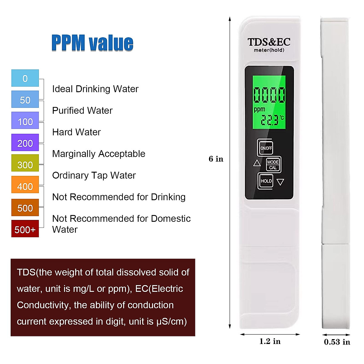 TDS Meter Digital Water Tester, Tuecota TDS Tester 3-in-1 TDS Temperature and EC Meter, Ultrahigh Accuracy Water Quality Meter ppm Meter for Drinking Water, Aquariums, etc