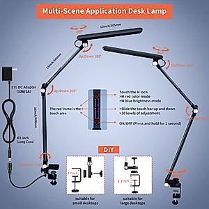 Reifeiniwei LED Desk Lamps,10 Color Modes 2700k-7000k Lighting and Stepless Dimming Modern Table Lamp for Monitor Studio Reading,Architect Clamp for Home Office Iron-Grey 15W…