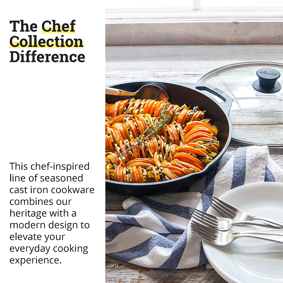 Lodge 12 Inch Cast Iron Everyday Pan - Chef Collection - Use on Oven, Stove, Grill, or Fire - Easy to Clean - Cast Iron Pan with Lid - Durable Cookware