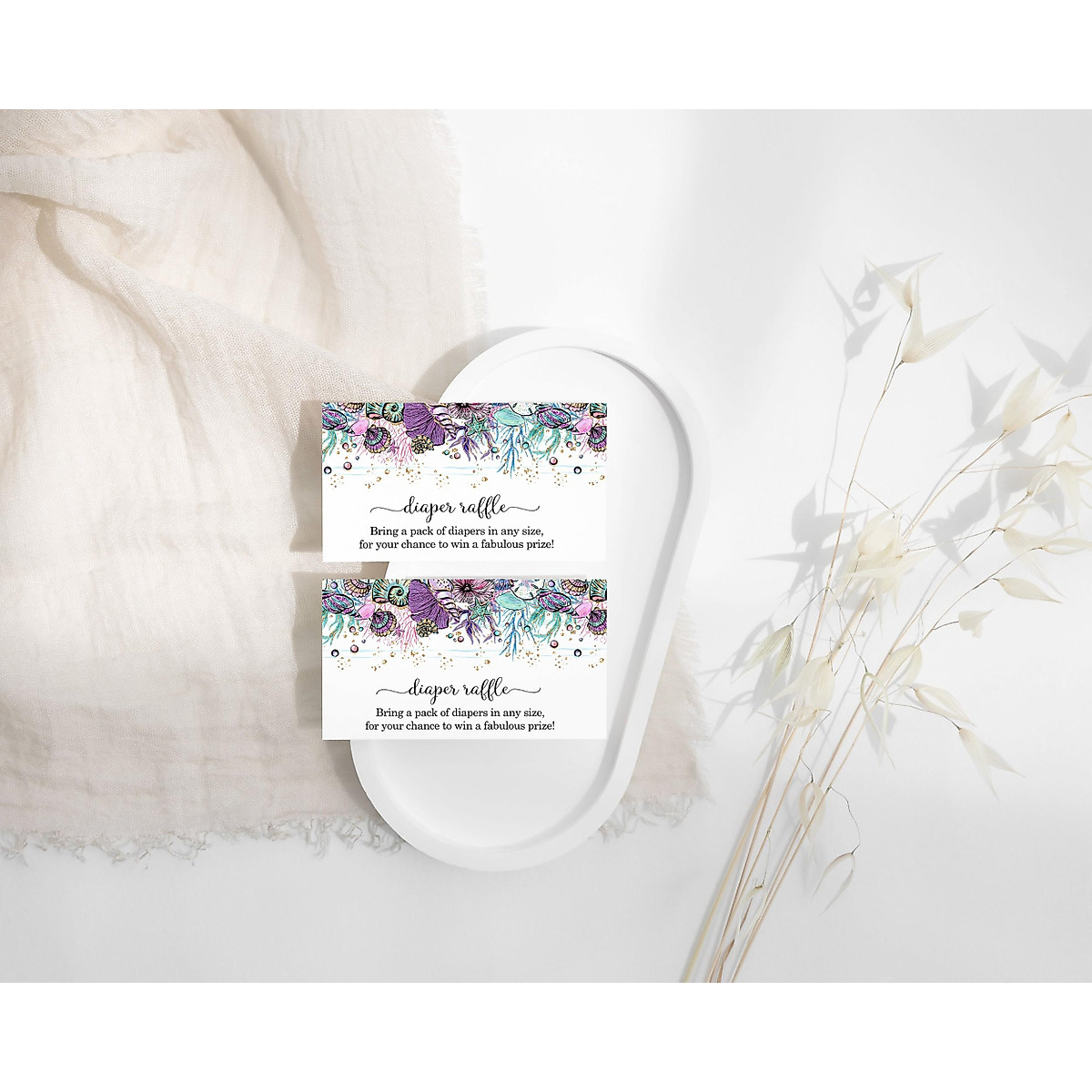 Mermaid Diaper Raffle Tickets, Girls Baby Shower Games for Prizes, Baby Shower Diaper Raffle Invitation Insert Cards, 25 Pack