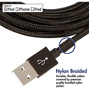 vCharged iPhone Charger Cable 2ft, 2 Pack Apple MFi Certified Lightning Cables Premium Nylon Braided Fast Charging USB Cord for iPhone 14 Pro Max, 13, 12, 11/Mini, XR, XS/Max, X, iPad, Airpods - Black