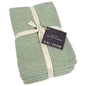 KAF Home Set of 4 Deluxe Popcorn Terry Kitchen Towels | 18 x 28 Inches | 100% Cotton Kitchen Dish Towels (French Green)