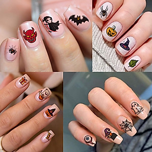 COKTAK 6 Sheets Halloween Style Nail Art Stickers Decals for Women Manicure, Funny Self-Adhesive Skull Skettlon Ghost Nail Decals Stickers, Blood Scar Wound Snake Nail Decoration Accessories Supplies