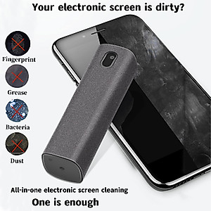 3 in 1Fingerprint Proof Screen Cleaner Tool, Touchscreen Electronic Screen Cleaner, All in One Cleaning Kit with Microfiber and Soft Fiber Flannel for All Phones, Laptop,TV and Tablet Screens (Grey)