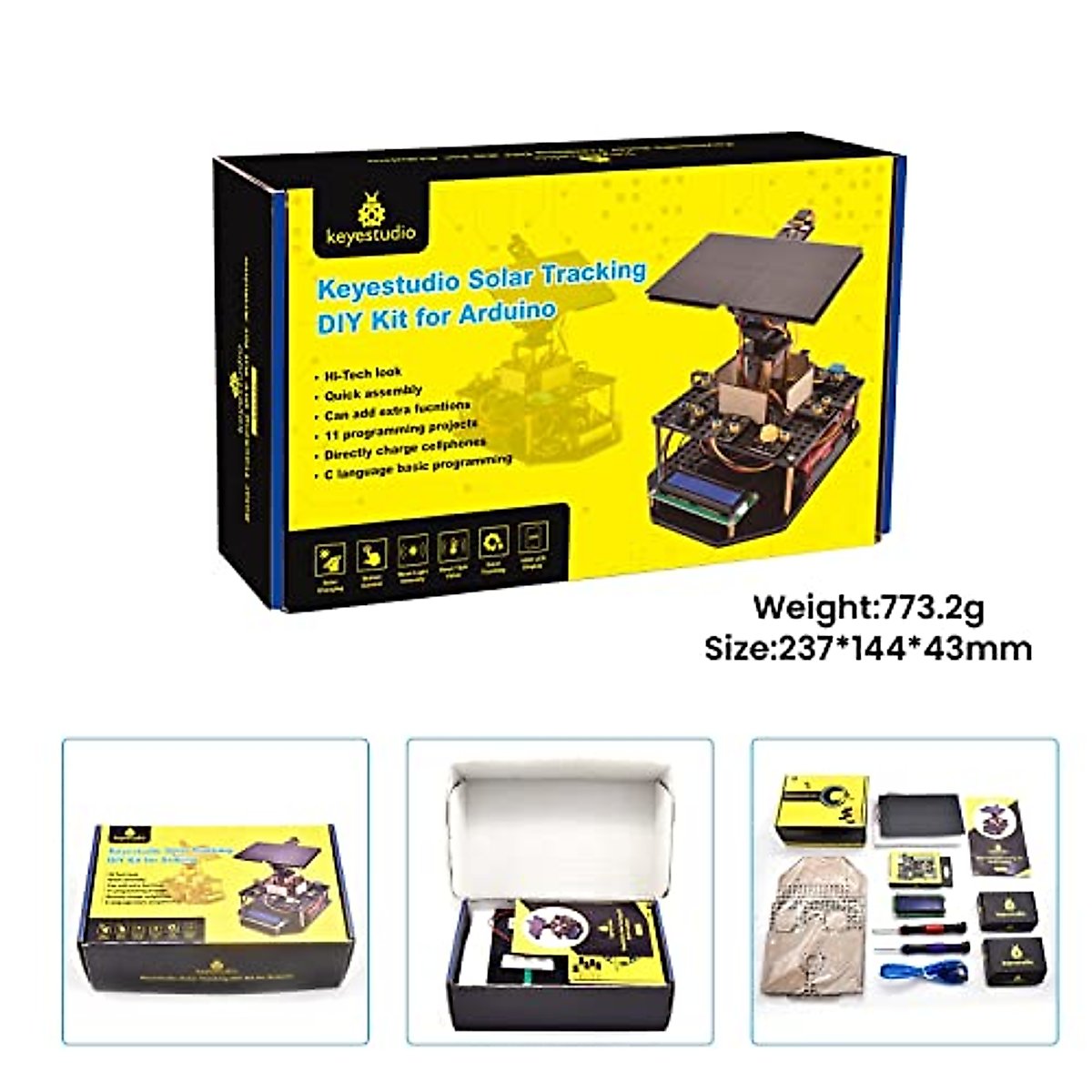 KEYESTUDIO DIY Solar Tracking Electronic Kit for Arduino,Smart Phone Charging Module,Temperature and Humidity Sensor,BH1750 Light Sensor etc.Educational Programming Kit for Teens Adults 15+