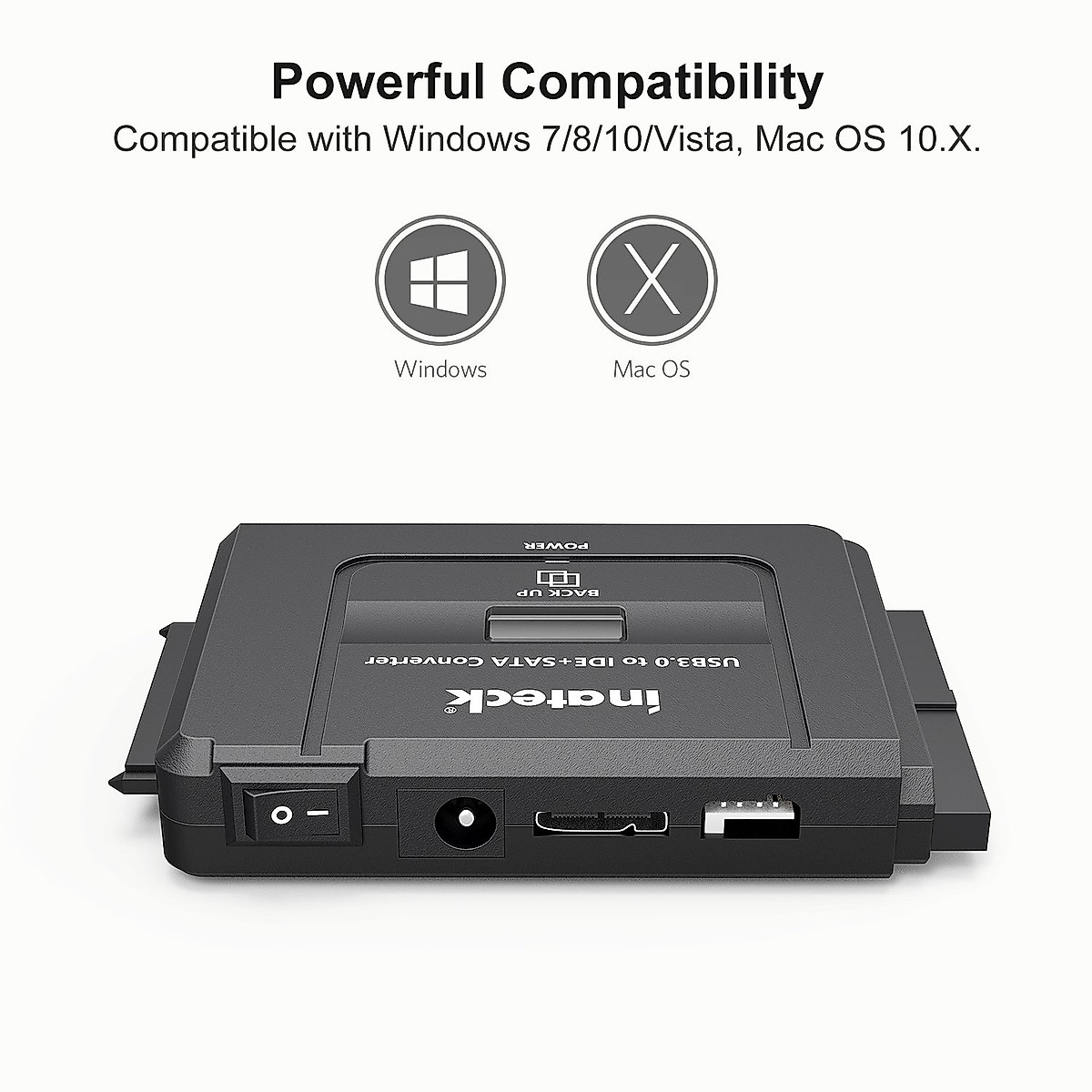 Inateck USB 3.0 to IDE/SATA External Hard Drive Reader Fit for 2.5/3.5 HDD/SSD Hard Drive Disk, IDE to USB Adapter with 12V/2A Power Supply and USB 3.0 Cable, UA2001