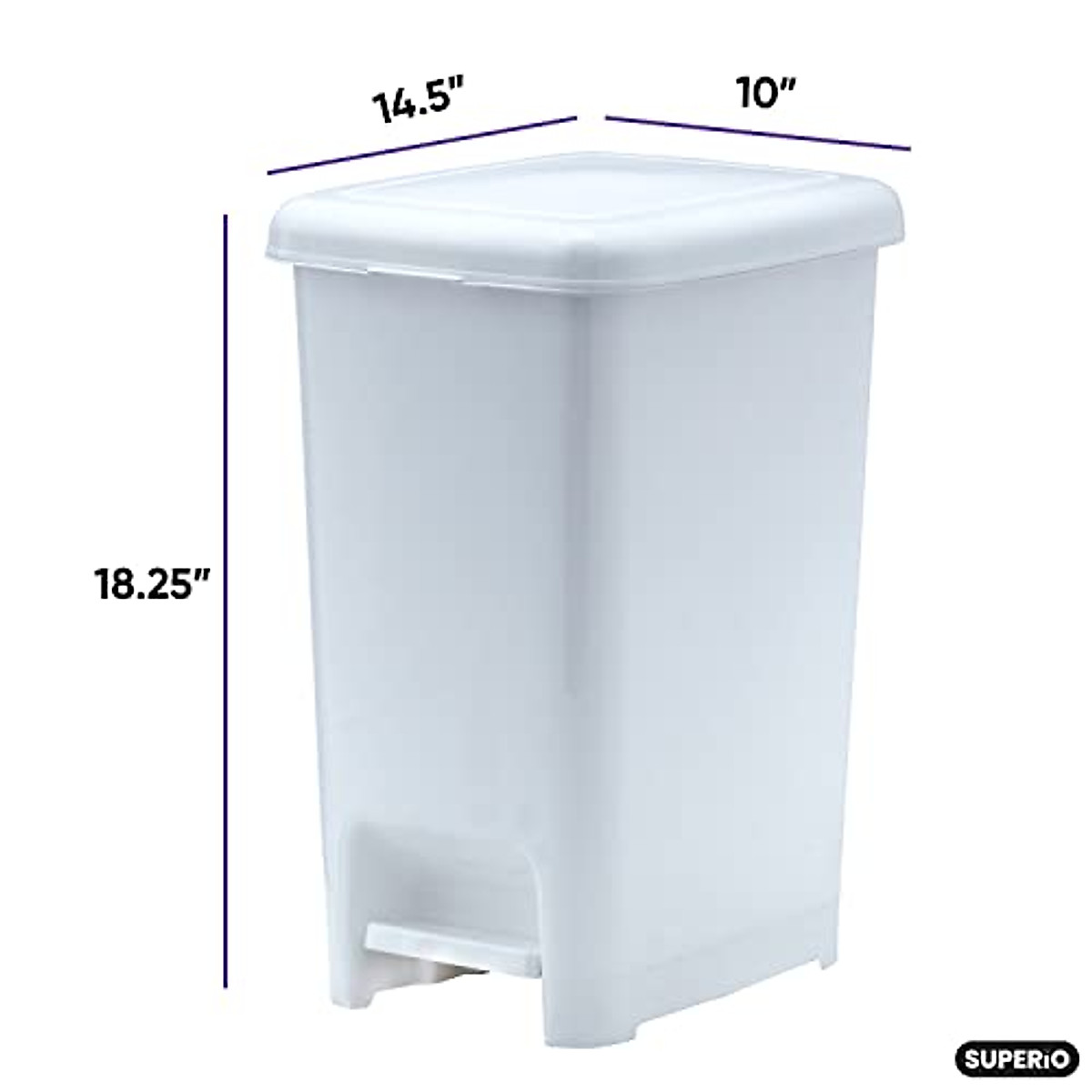 Superio Slim Step On Trash Can 6.5 Gallon 2-Pack, White Pedal Waste Bin for Under Desk, Office, Bedroom, Bathroom
