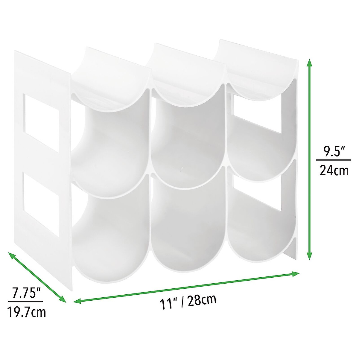 mDesign Plastic Free-Standing Water Bottle Organization/Wine Rack Storage Organizer for Kitchen Countertops, Cabinet, Bin, Pantry, Fridge, Refrigerator, 3 Tiers, 9 Bottles, Lumiere Collection - White