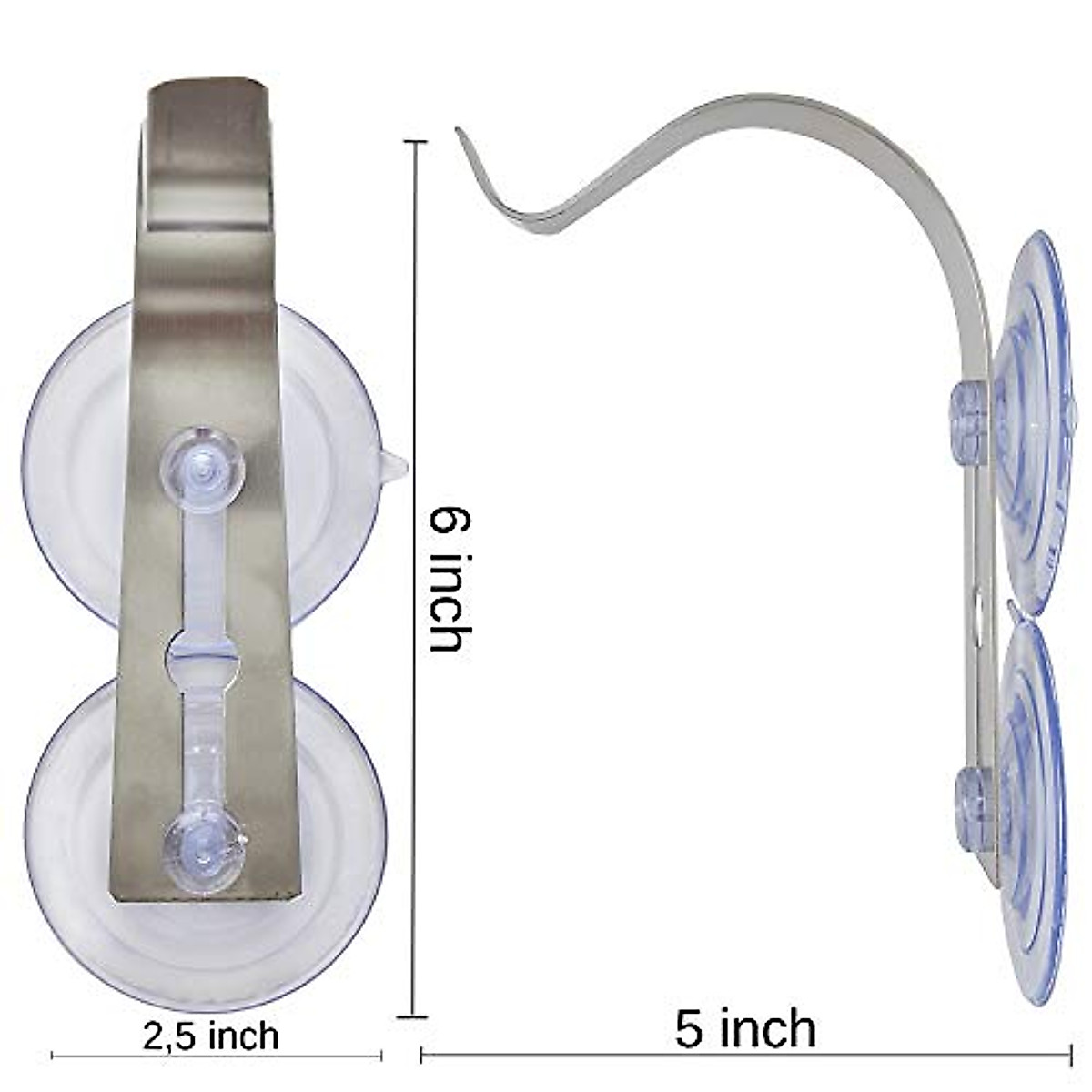 Spiral - 2-Pack Suction Cup Stainless Steel Hanger - Strong Heavy Duty for Garden, Kitchen and Bathroom, Hanging Bird Feeders, Plants, Wind Chimes, Wreath, Towel, Bathrobe and Loofah