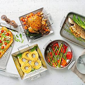 All-Clad Outdoor Stainless Steel Round Basket 11 Inch Oven Broiler Safe 600F Pots and Pans, Cookware Silver