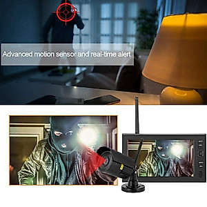 Outdoor Security Camera, Home Security Surveillance Camera, Night Vision, Motion Detection and Remote View with 4CH Surveillance Monitor System Display and TF Card (US Plug)