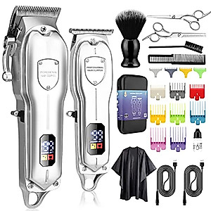 Karrte Professional Hair Clippers and Trimmer Kit,Cordless Hair Cutting Kit,Barber Supplies for Men Beard Trimmer Mens Grooming Kit Accessories (Silver)